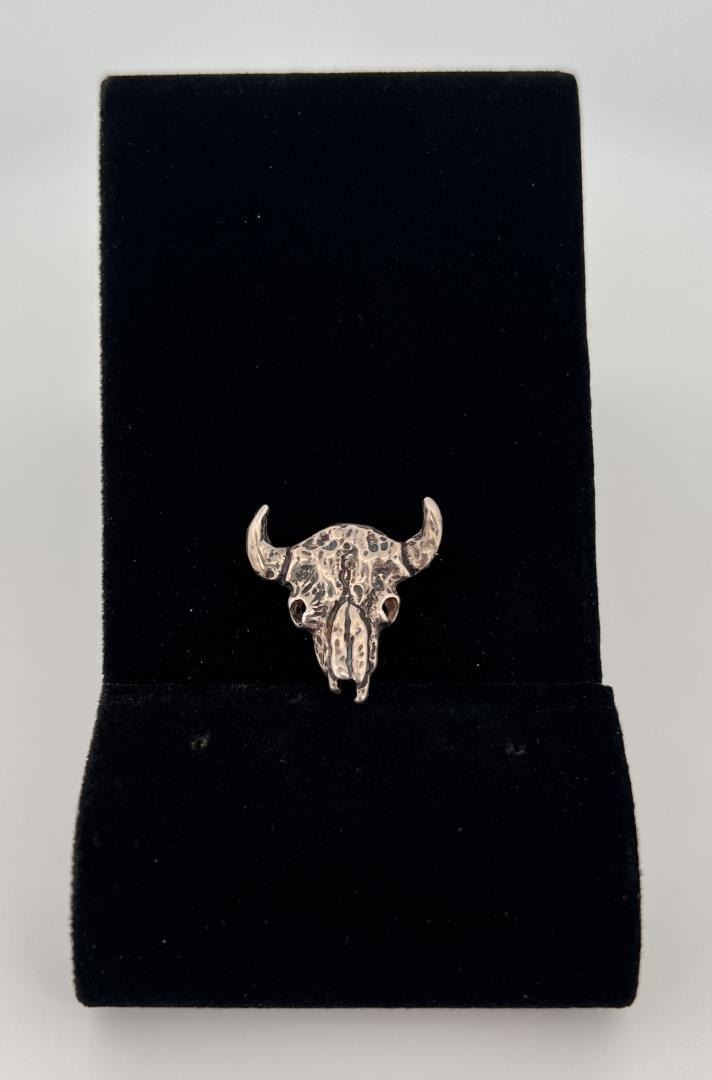 Charles Russell Silver Buffalo Skull Brooch