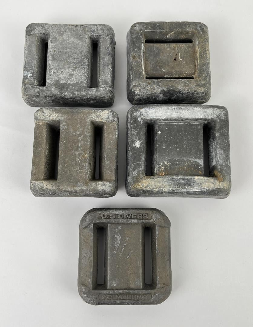 Lot of 5 WW2 US Navy Lead Weights for Diver's Belt