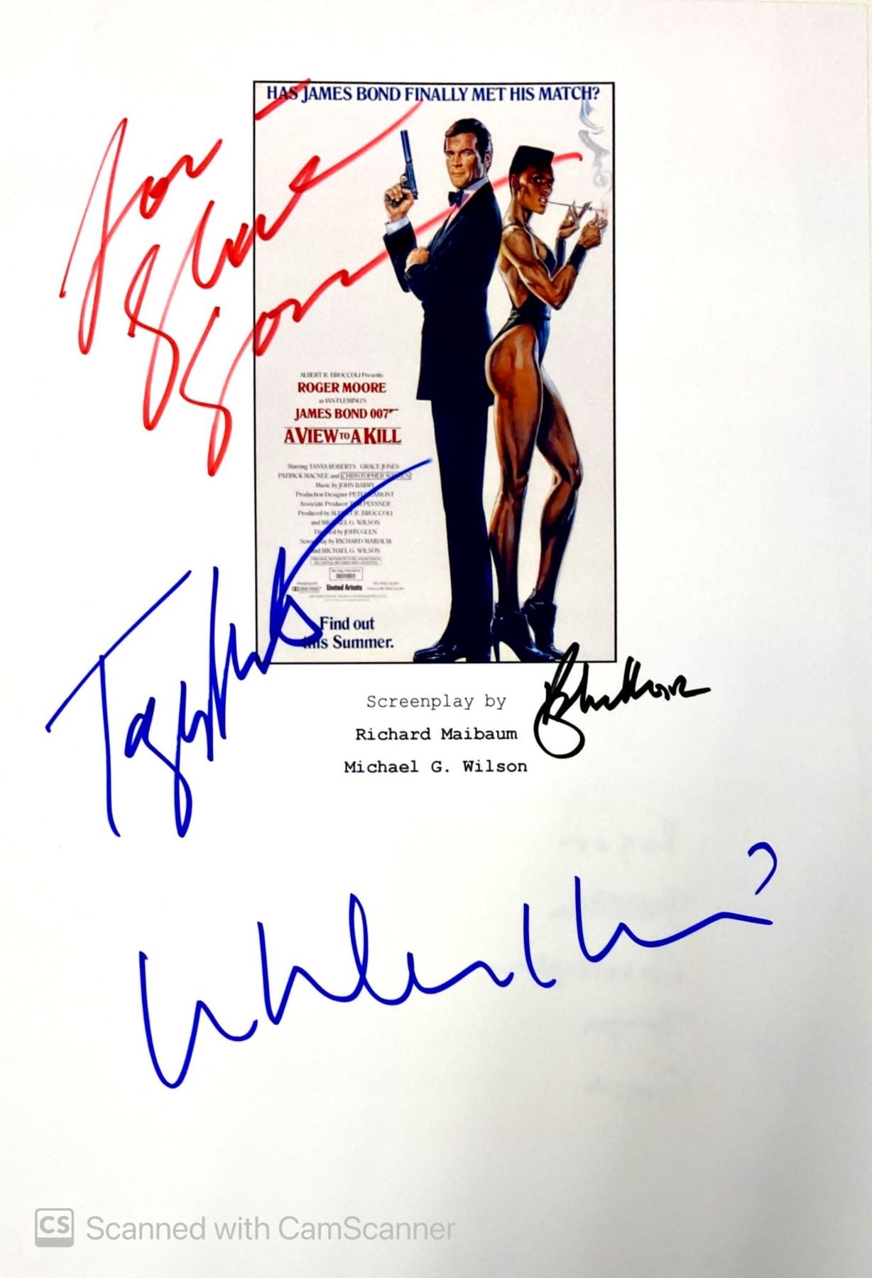 Autograph Signed Script Cover James Bond A View to a Kill