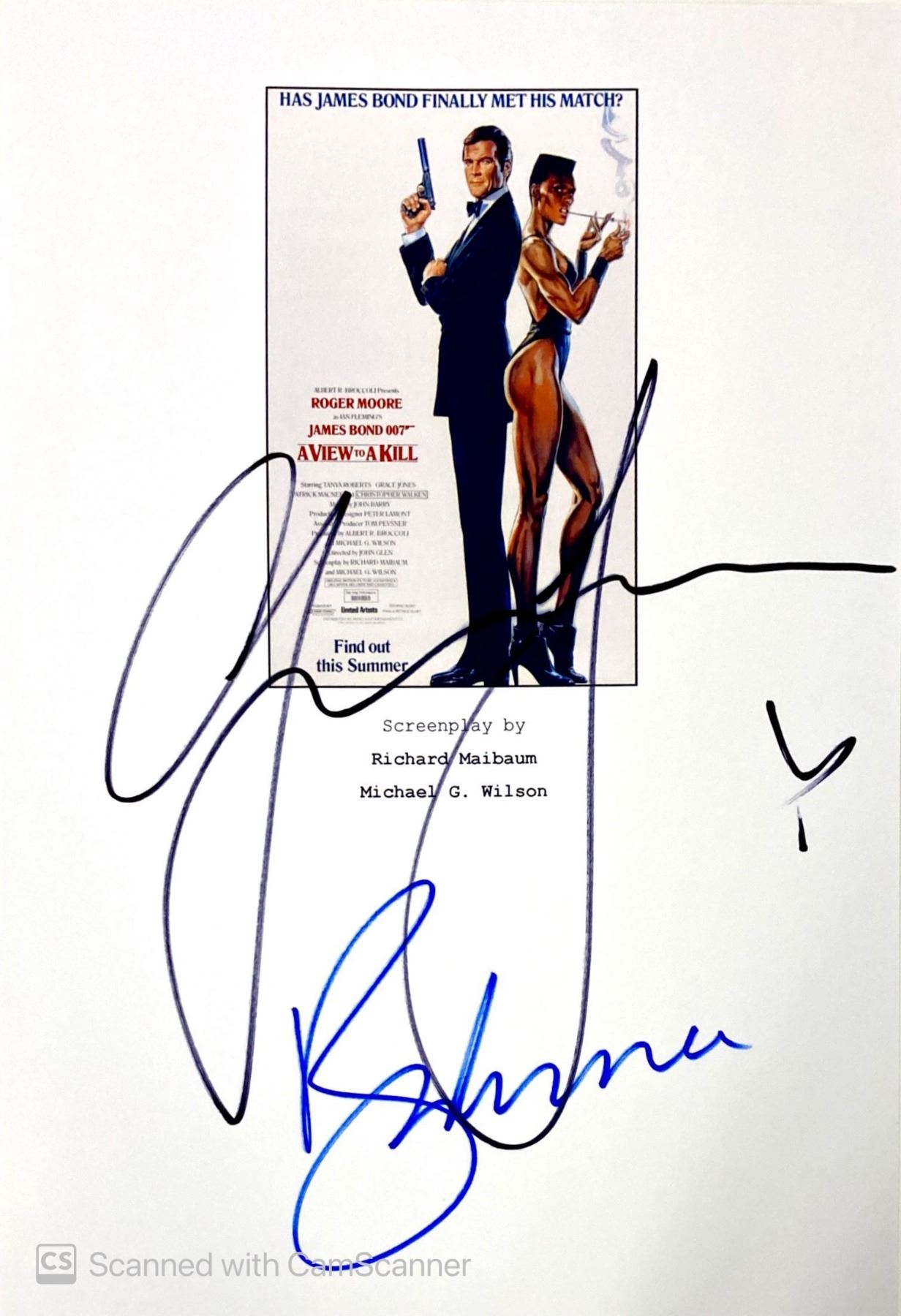 Autograph Signed Script Cover James Bond A View to a Kill