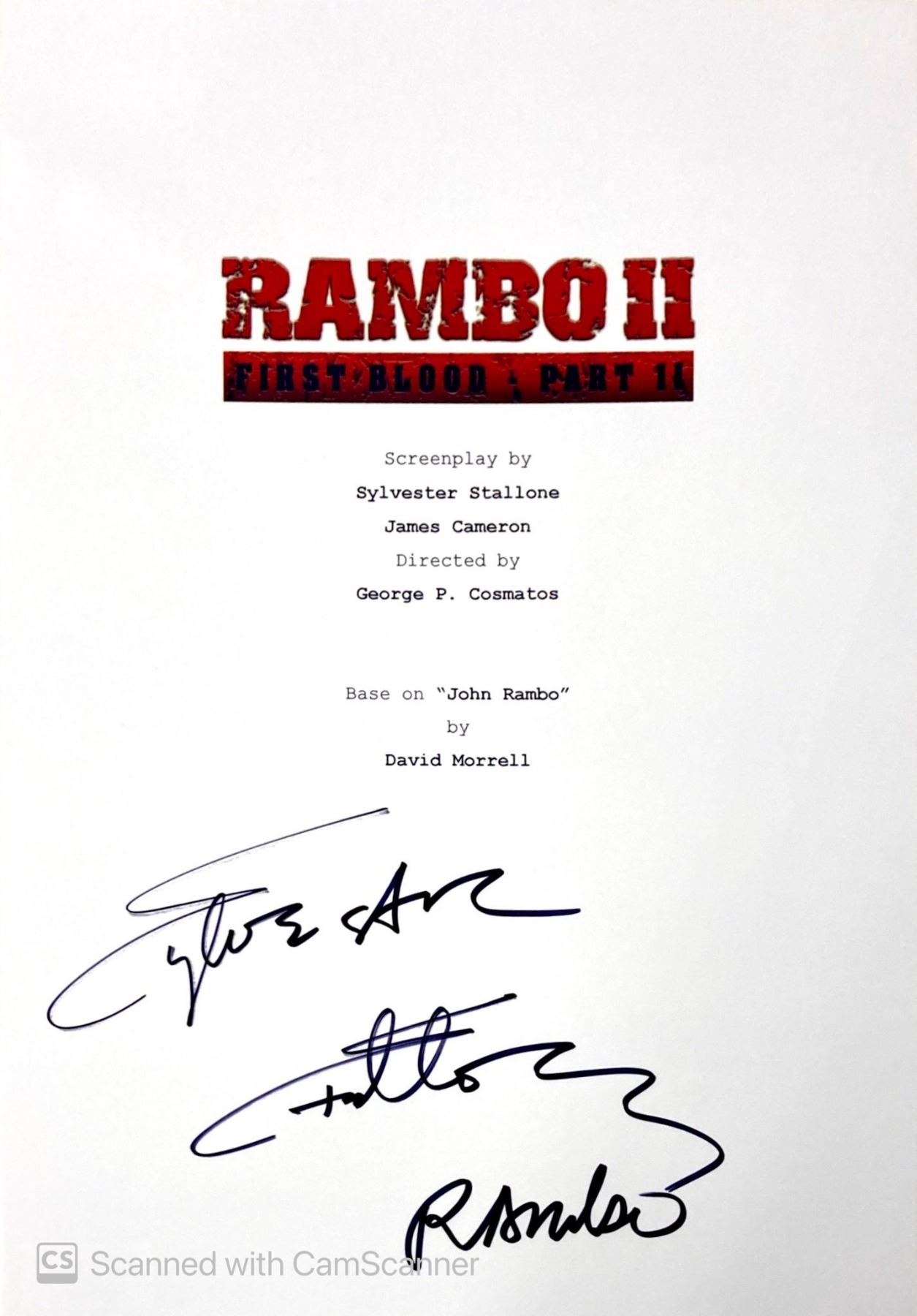 Autograph Signed Script Cover Rambo II First Blood Part 2