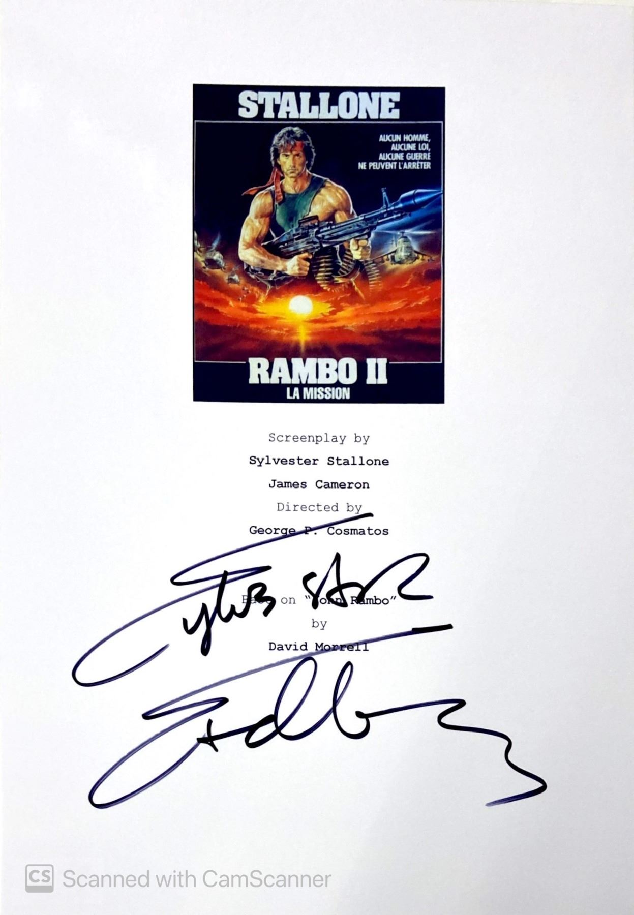 Autograph Signed Script Cover Rambo II