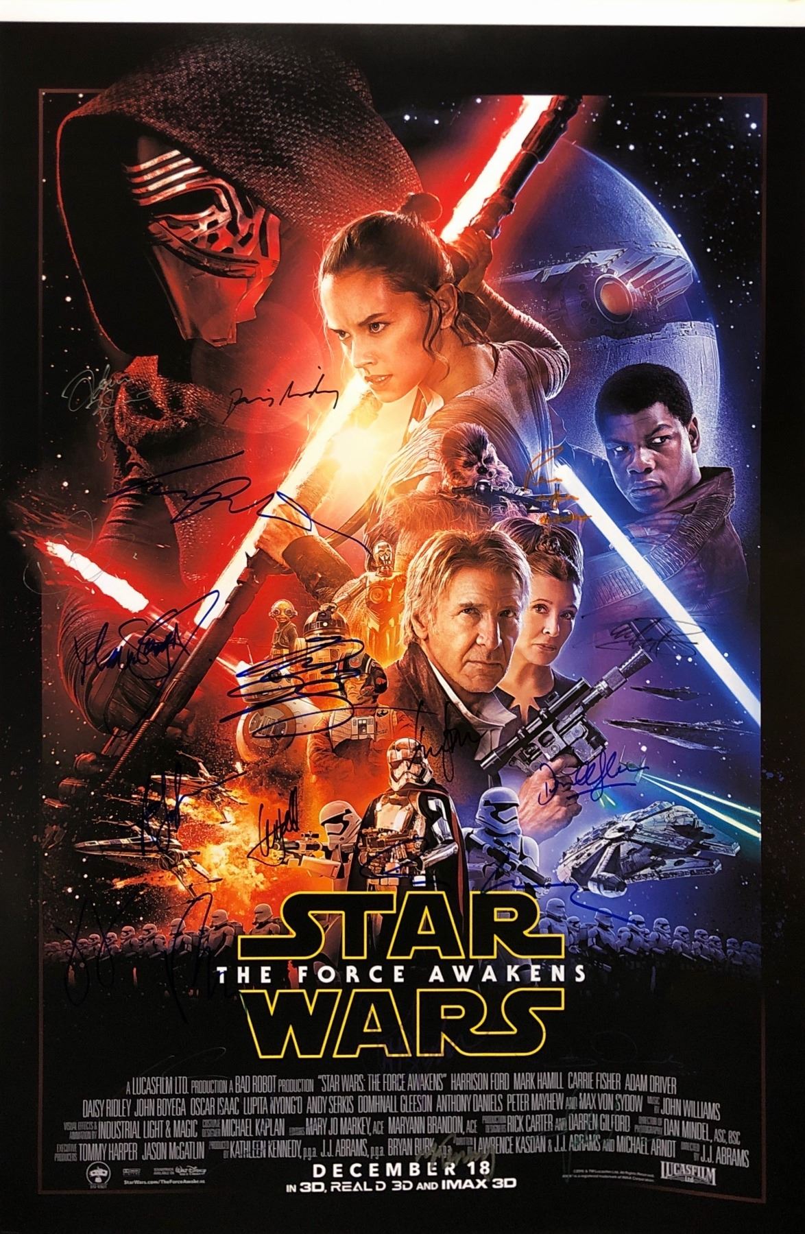 Star Wars Force Awakens Poster Mark Hamill Harrison Ford Carrie Fisher ...