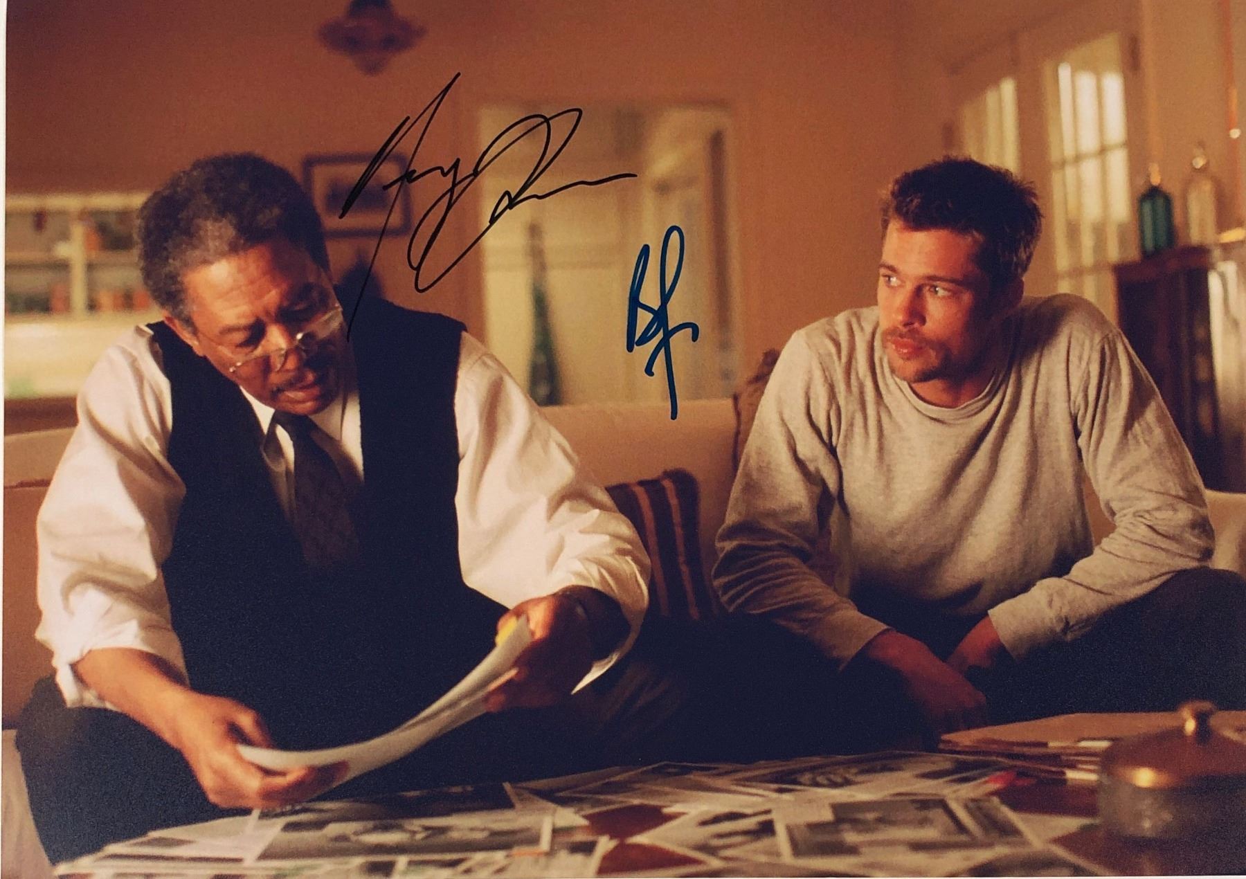 Seven Brad Pitt Morgan Freeman Autographed Photo
