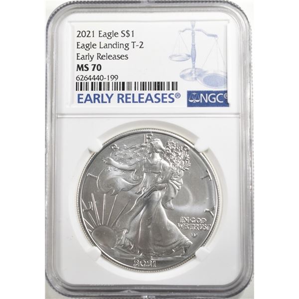 2021 T2 SILVER EAGLE NGC MS 70 ER