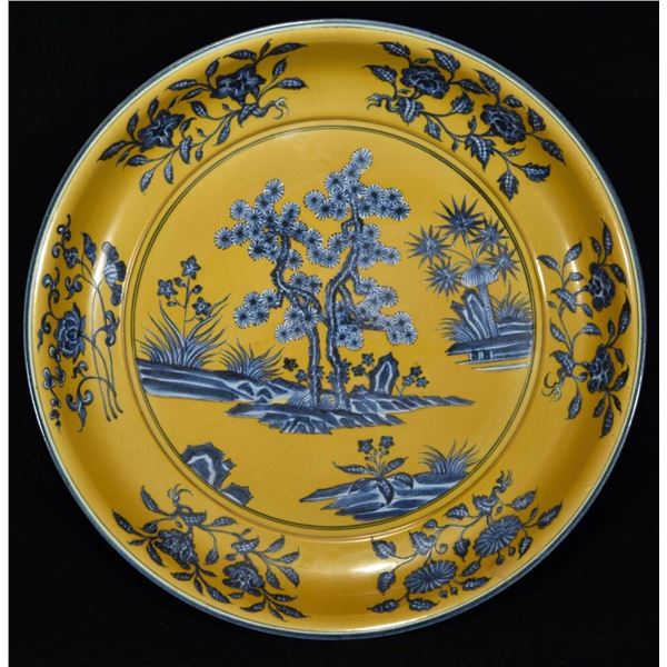 Chinese blue and yellow porcelain plate