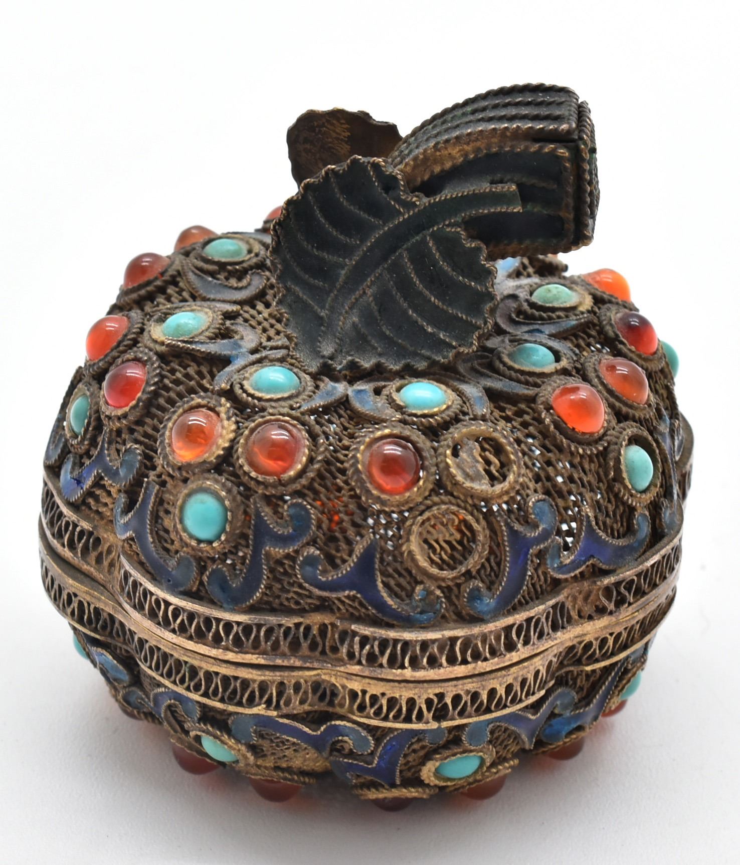 Trinket Box Beaded Brass and Mesh