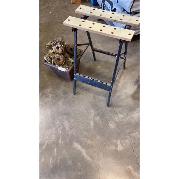 FOLDING WORKMATE AND CONTAINER OF COIL NAILS Big Valley Auction folding-workmate-and-container-of-coil-nails-big-valley-auction