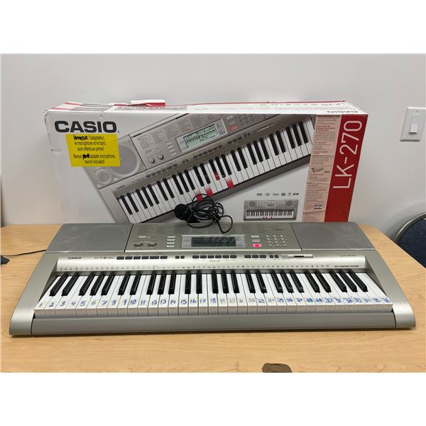 Casio LK-270 Electric Keyboard w/box, microphone, adaptor and bench