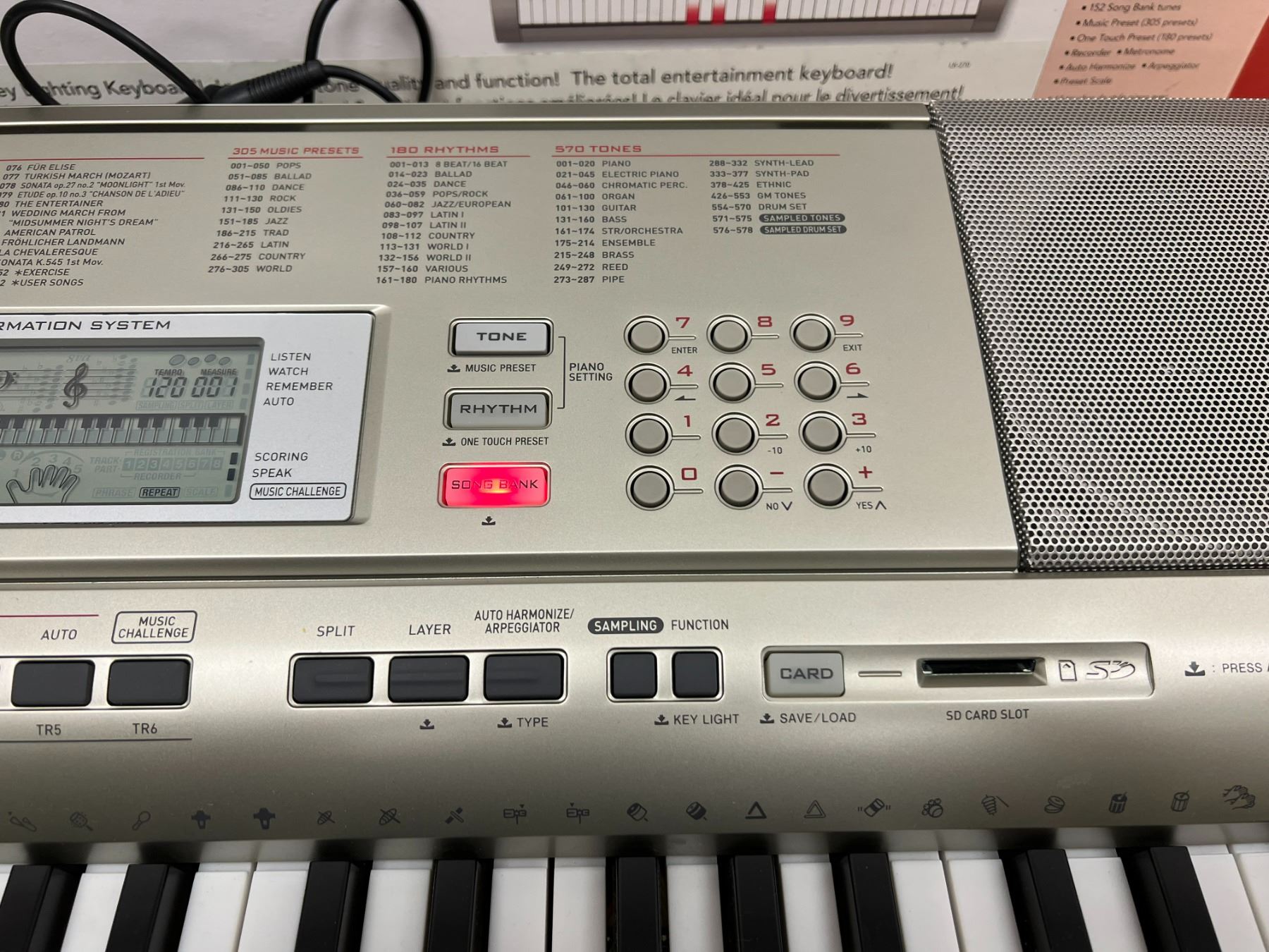 Casio LK-270 Electric Keyboard w/box, microphone, adaptor and bench