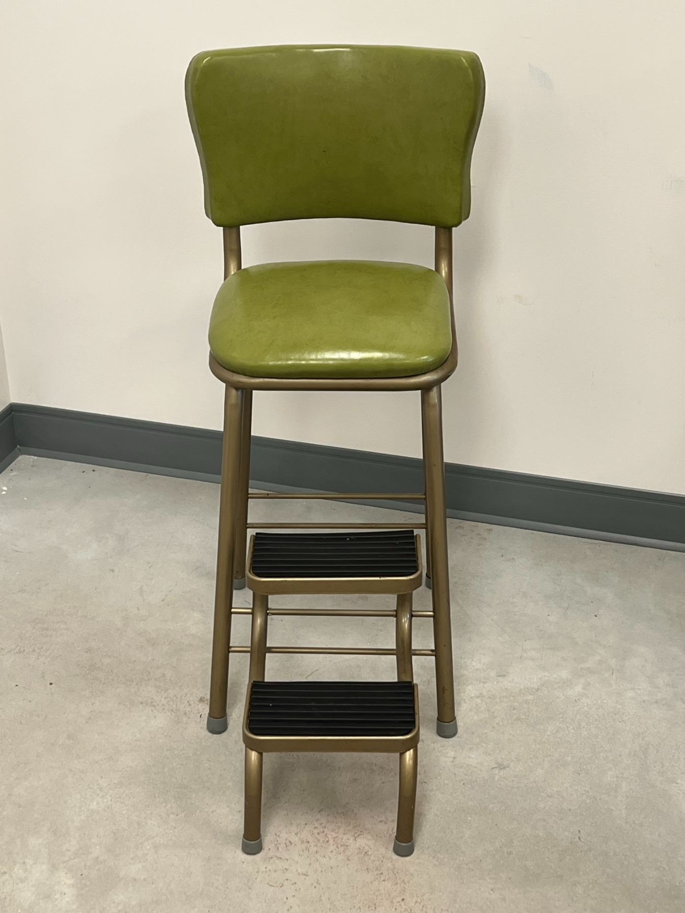 Vintage Metal / Vinyl Kitchen Stool With Fold out Stairs