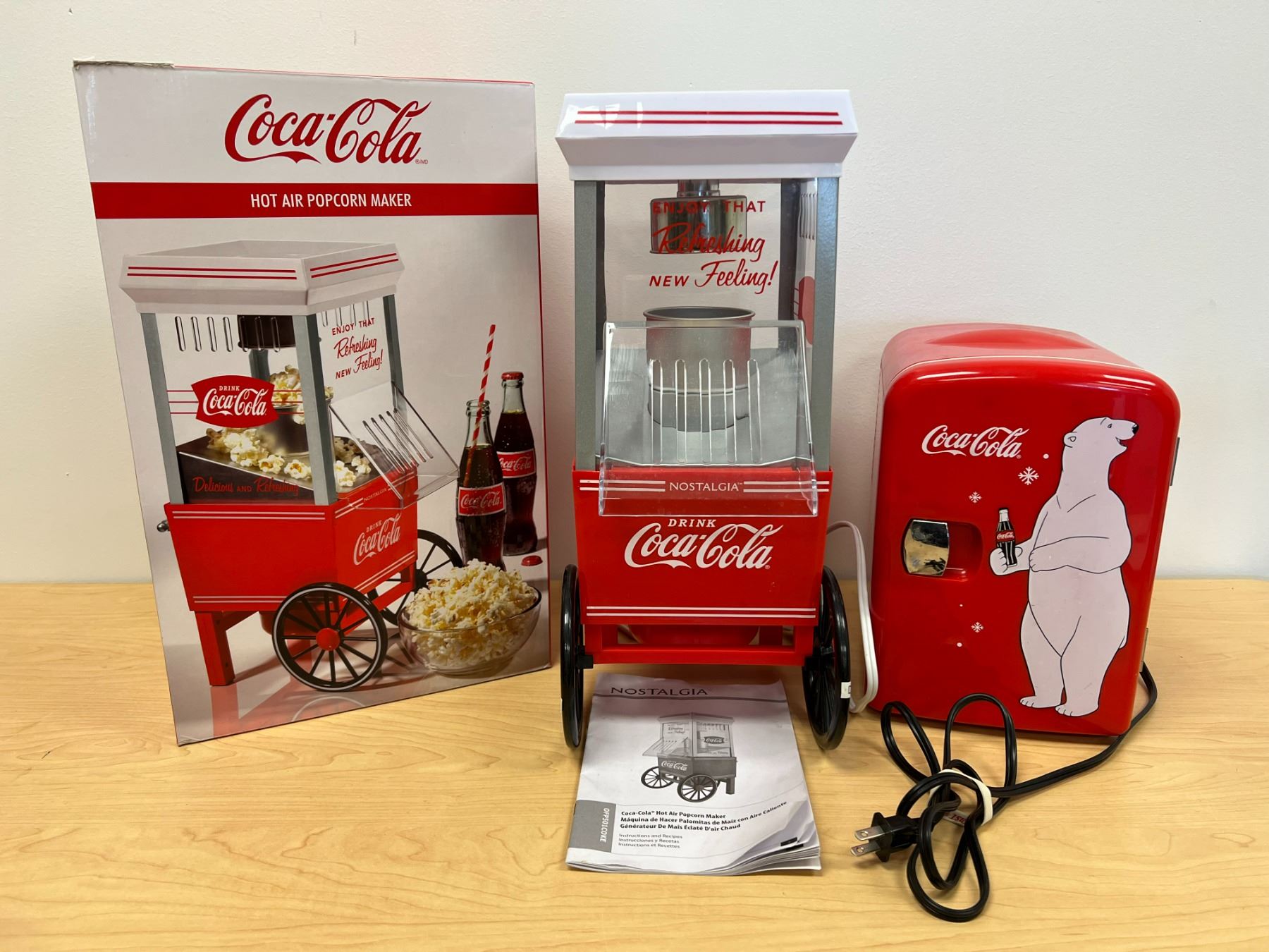 Coca-Cola Coke Hot Air Popcorn Maker & Mini 6 can Fridge