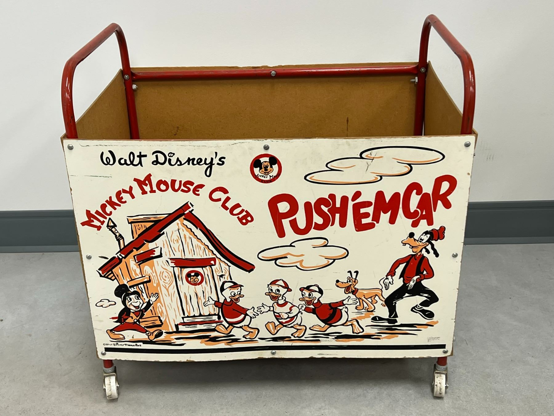 Vintage Walt Disney's Mickey Mouse Club Push 'Em Car Toy Cart Box ...