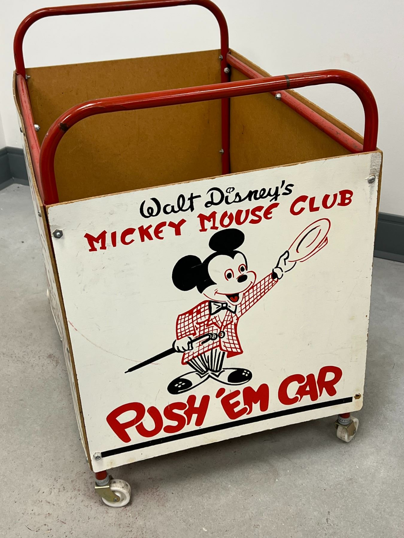 Vintage Walt Disney's Mickey Mouse Club Push 'Em Car Toy Cart Box ...