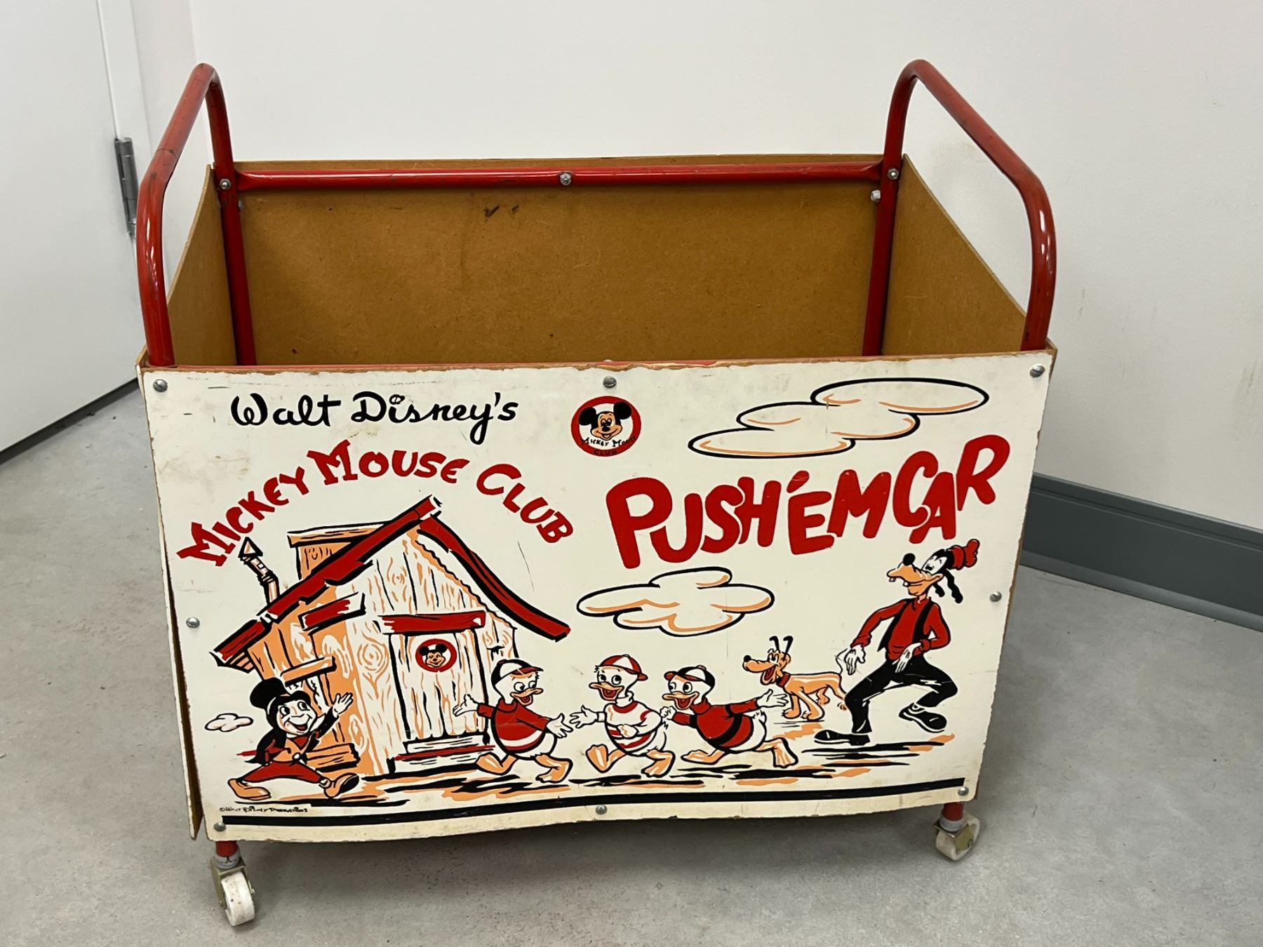 Vintage Walt Disney's Mickey Mouse Club Push 'Em Car Toy Cart Box ...