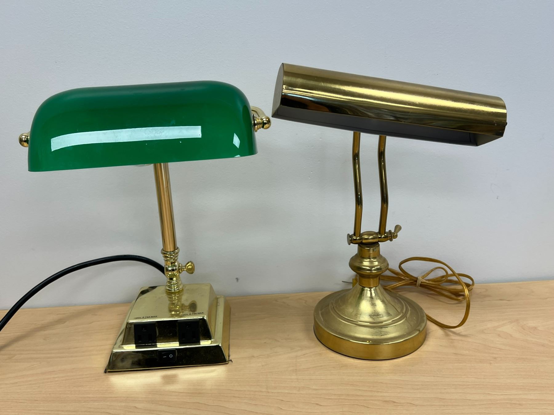 Two Brass Bankers Desk / Table Lamps