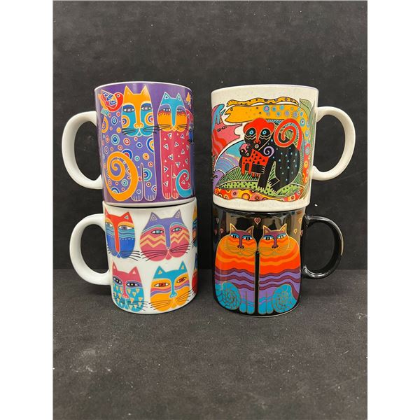 4 Laurel Burch Design Studio Cat / Animal Theme Coffee Mugs - About 4" tall