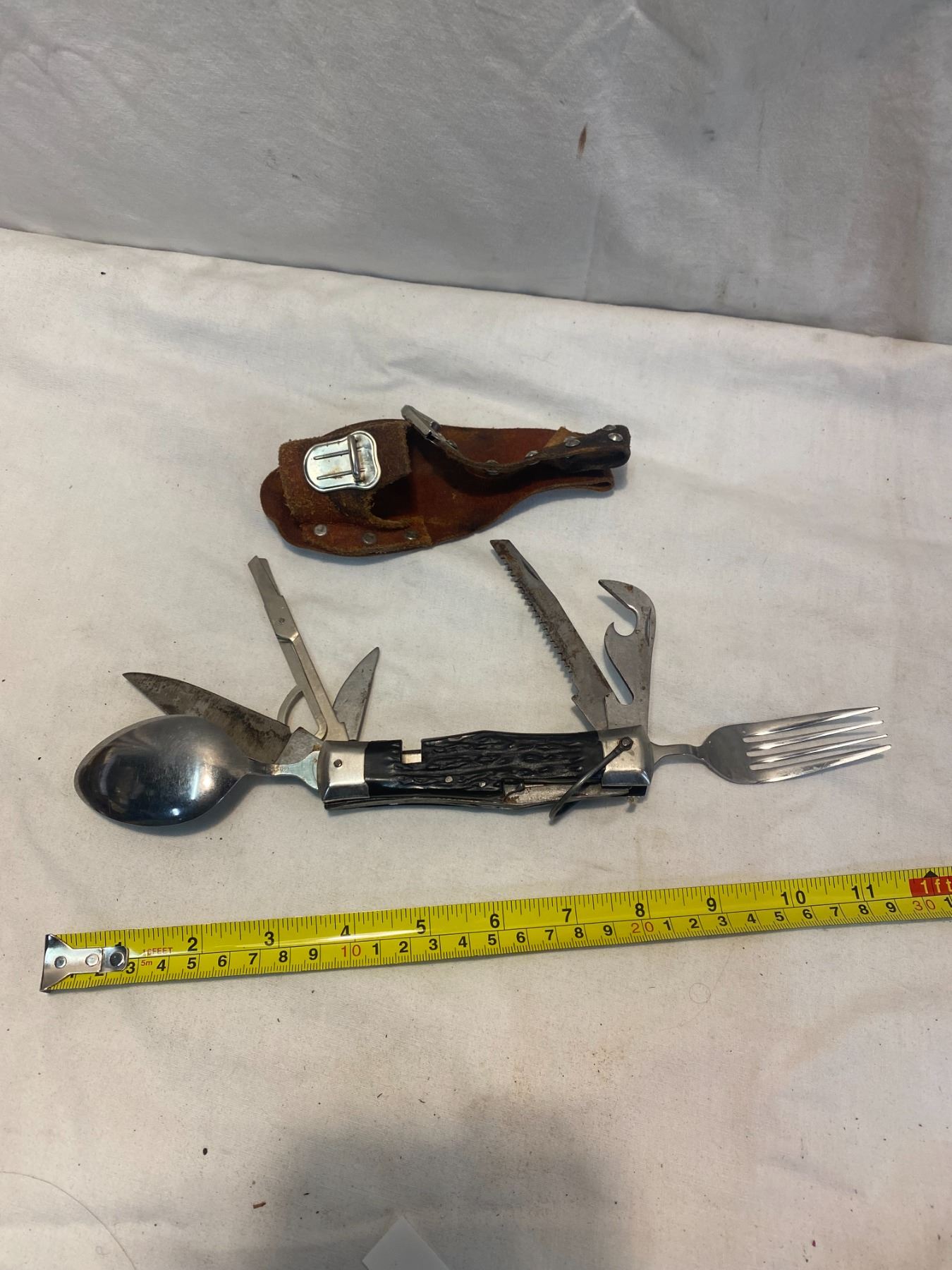 Vintage hobo knife multi tool made in Japan with leather case