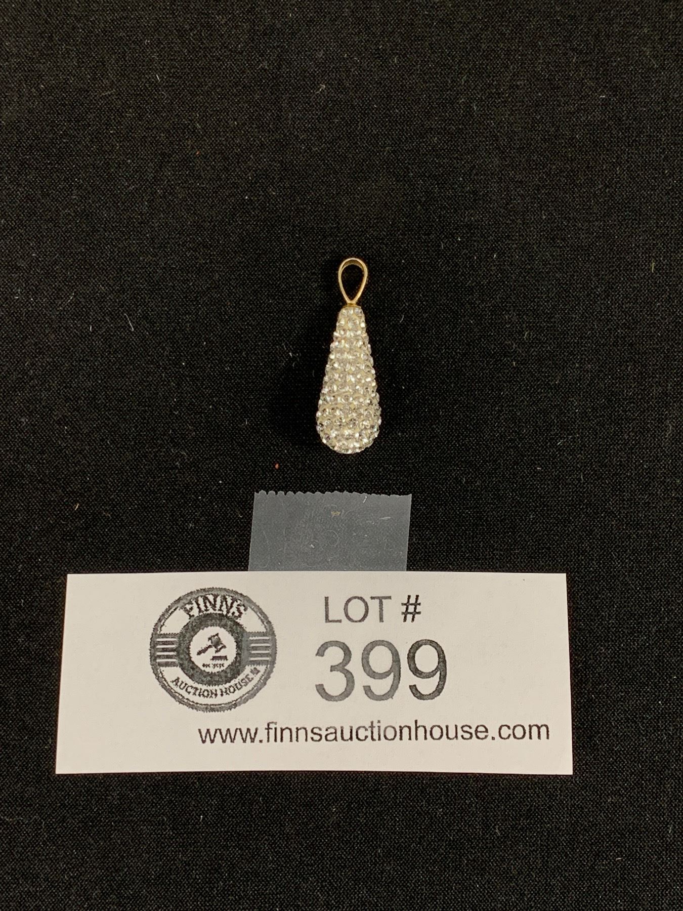 Lovely 10k Gold Drop Shaped Pendant Covered in WhiteStones