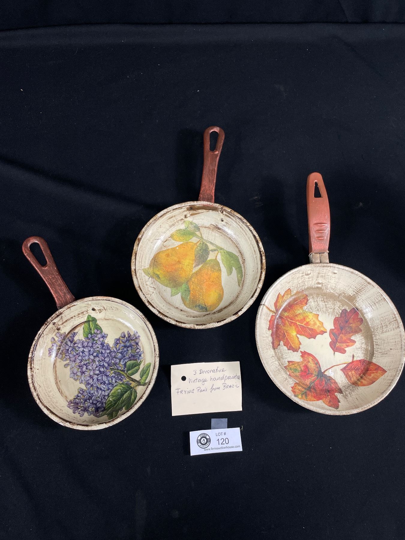 3 Decorative Vintage Handpainted Frying Pans from Brazil