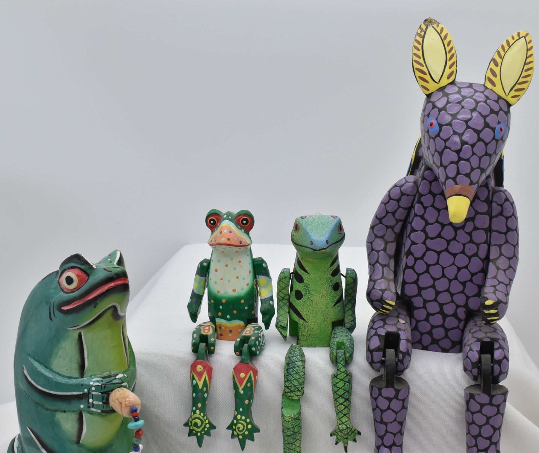 4 Indonesian Carved Wood Animal Shelf Sitters