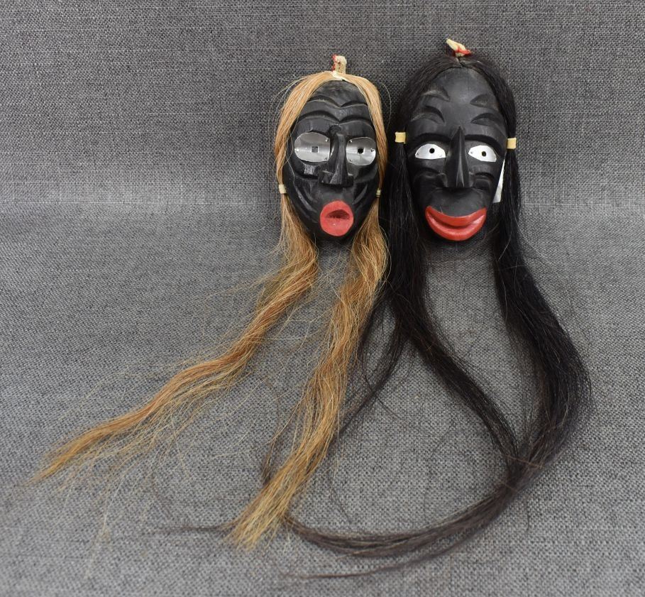 TWO IROQUISE INDIAN FALSE FACE SOCIETY MASKS