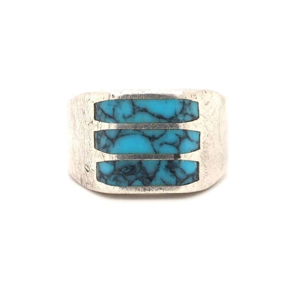 Mexico 925 Rare Spider Turquoise Inlay Man's Ring