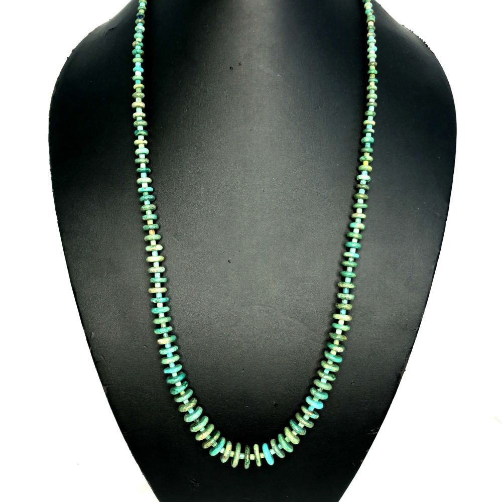 Navajo Kingman Turquoise Graduated Disc Bead Necklace