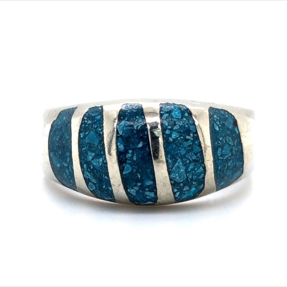 Vintage Navajo Inlay Spider Web Turquoise Ring