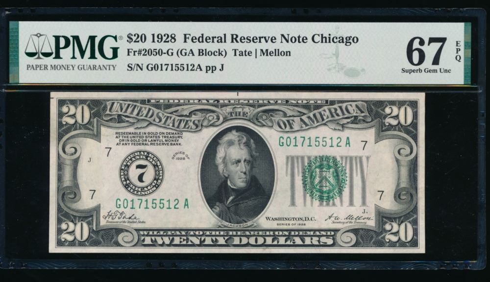 1928 $20 Chicago FRN PMG 67EPQ