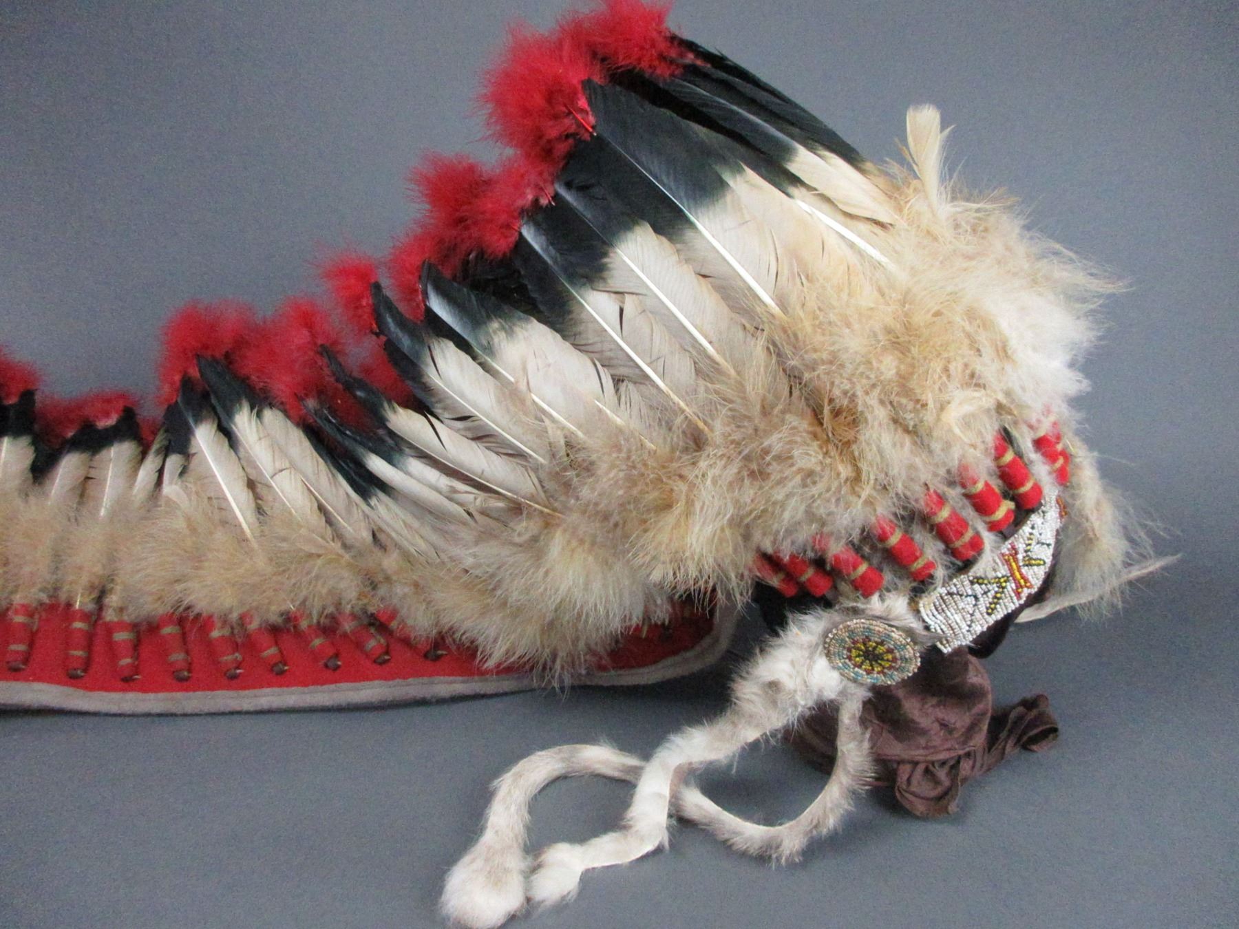 Old Beaded Full Length Headdress- Hide Drops- Trade Cloth Lined- 65 ...