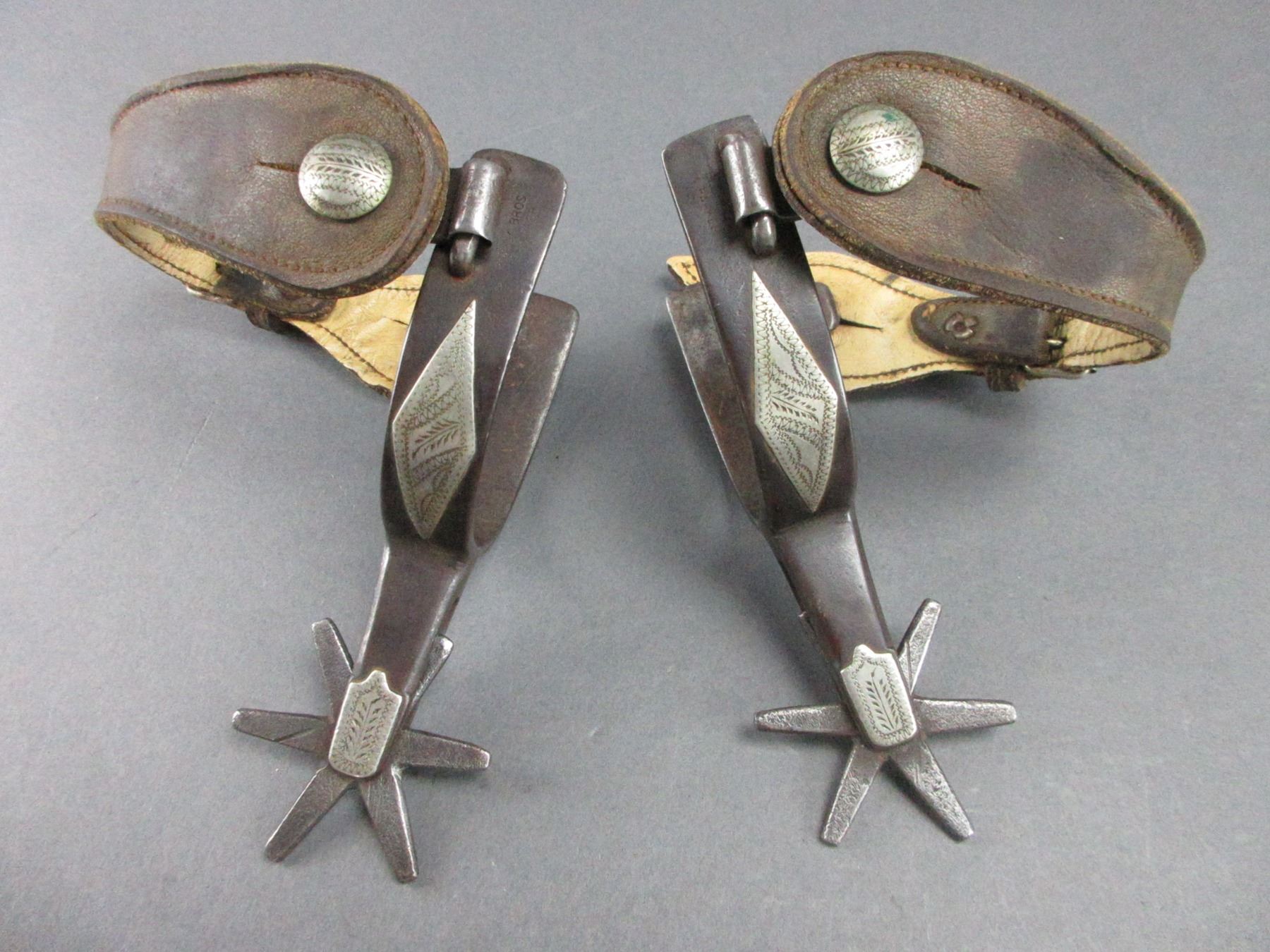 Marked Kelly Bros + Parker Silver Overlaid Spurs- .8" Bands- 2" Shanks ...