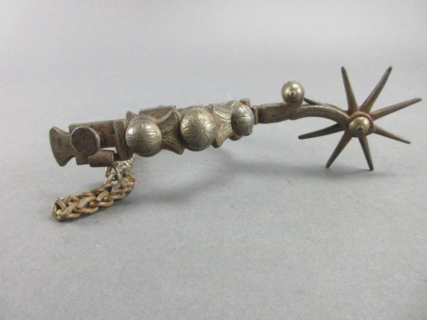 Unmarked Double Mounted Silver Inlaid Early California Single Spur- .6 ...