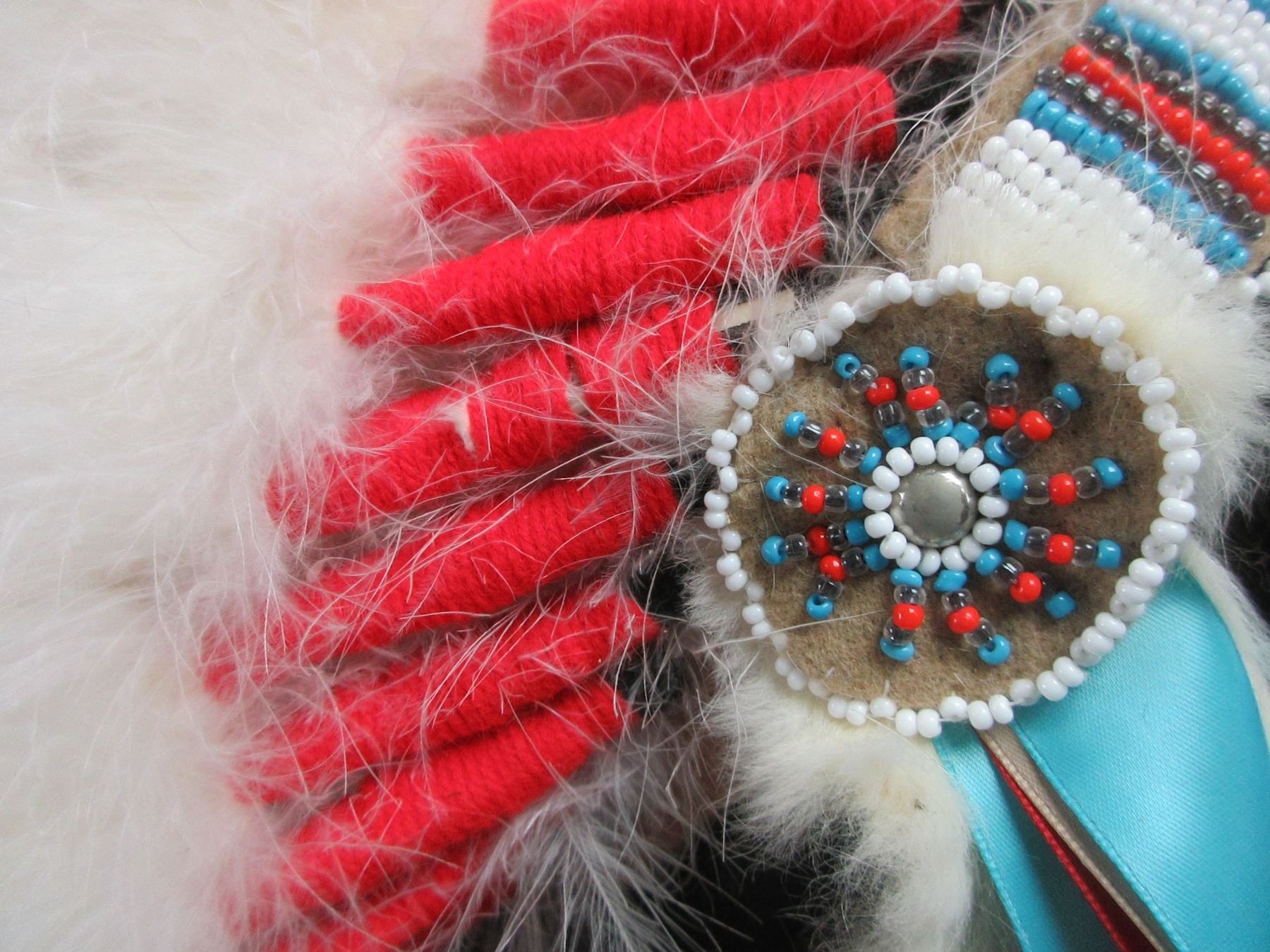 Contemporary Beaded Headdress- Hide Drops- Sells With Manneguin Head