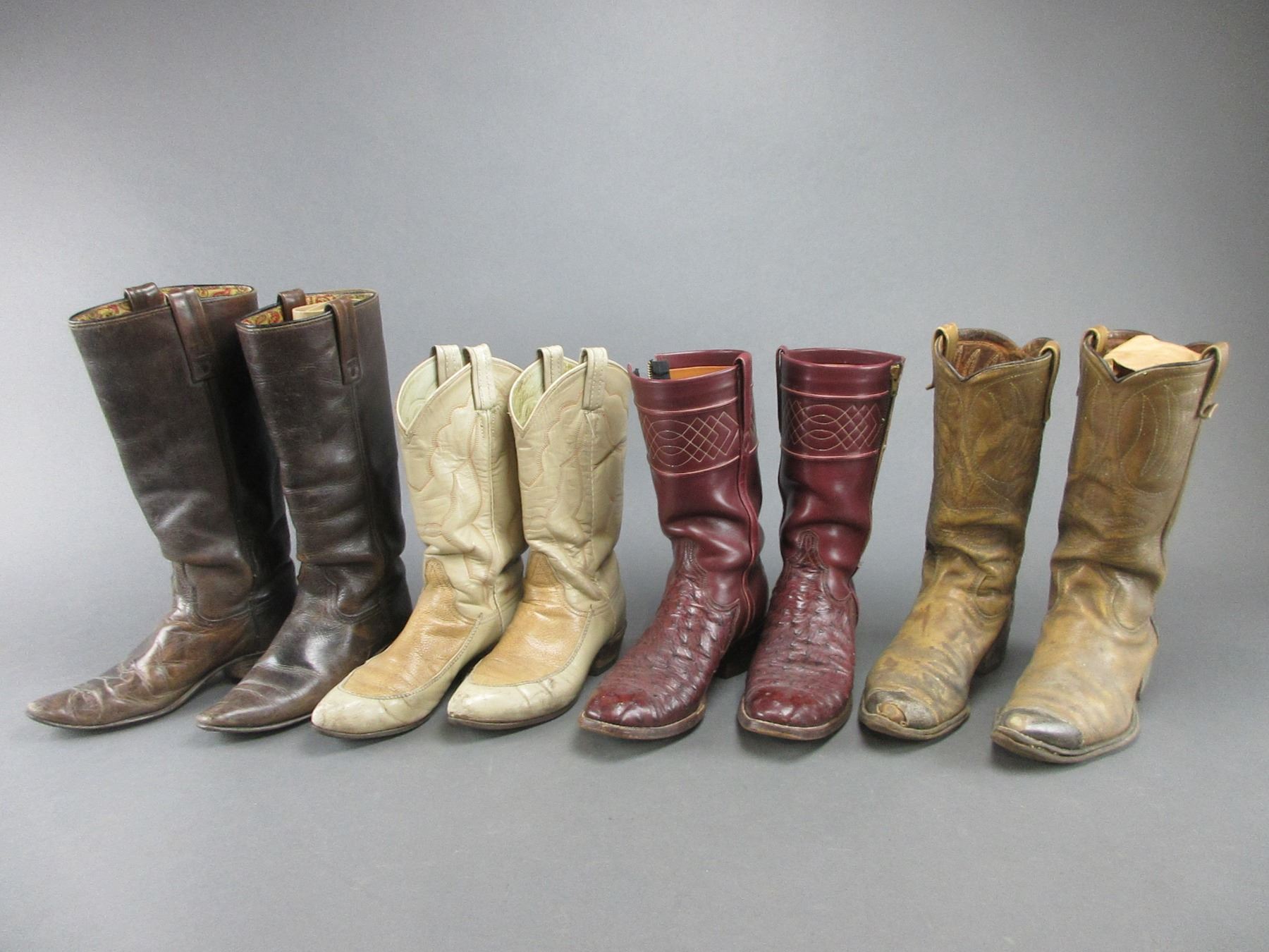 Ostrich Zipper Boots- Size 10- 2 Toned Boots- 2 Pair Well Worn Boots