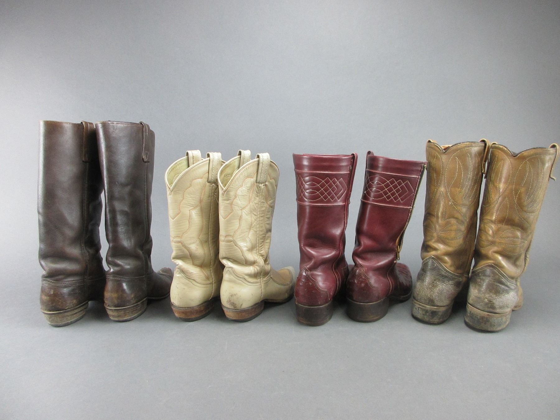 Ostrich Zipper Boots- Size 10- 2 Toned Boots- 2 Pair Well Worn Boots