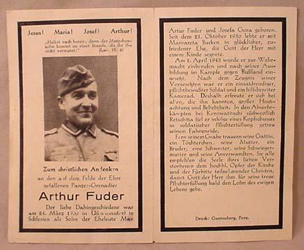WW2 NAZI GERMAN DEATH CARD - LARGER SIZE - Corpora