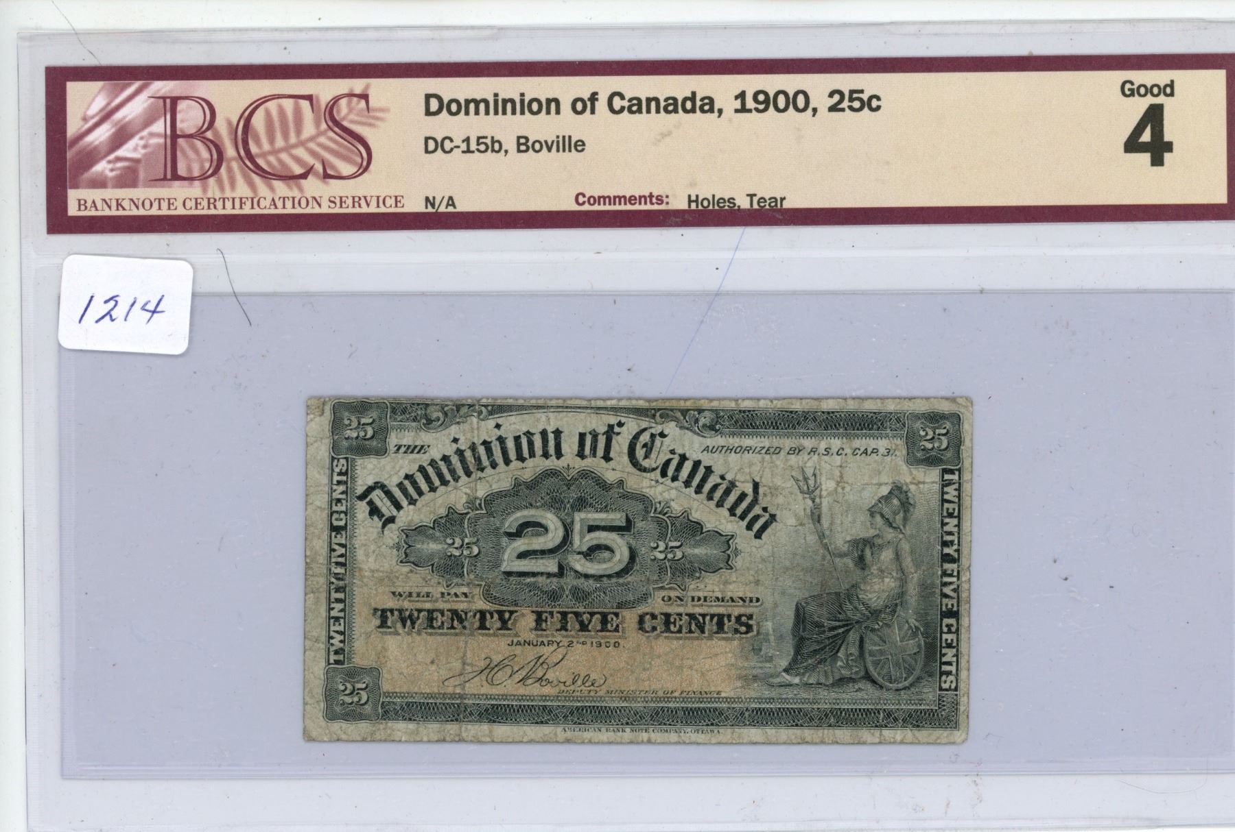 1900 Dominion Of Canada 25 cent Graded Paper Shin Plaster