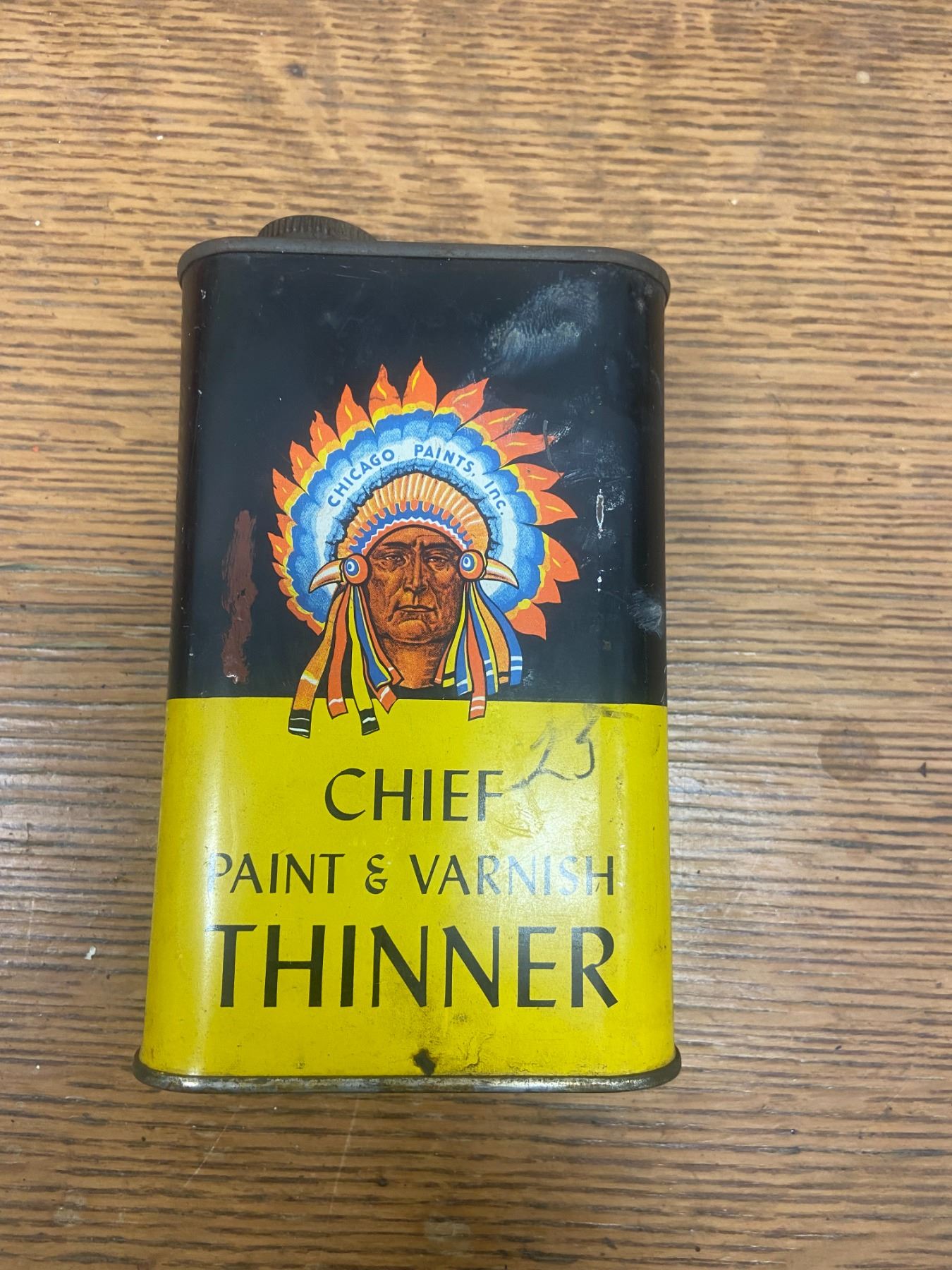 Chief paint thinner tin - Nice Graphic 6" tall - Schmalz Auctions