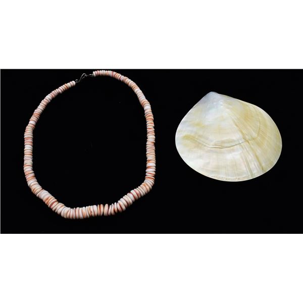 Navajo Orange Shell Necklace and Large Shell