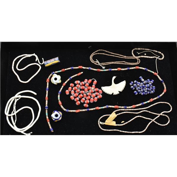 Collection of Beads & Inuit Flying Goose Carving