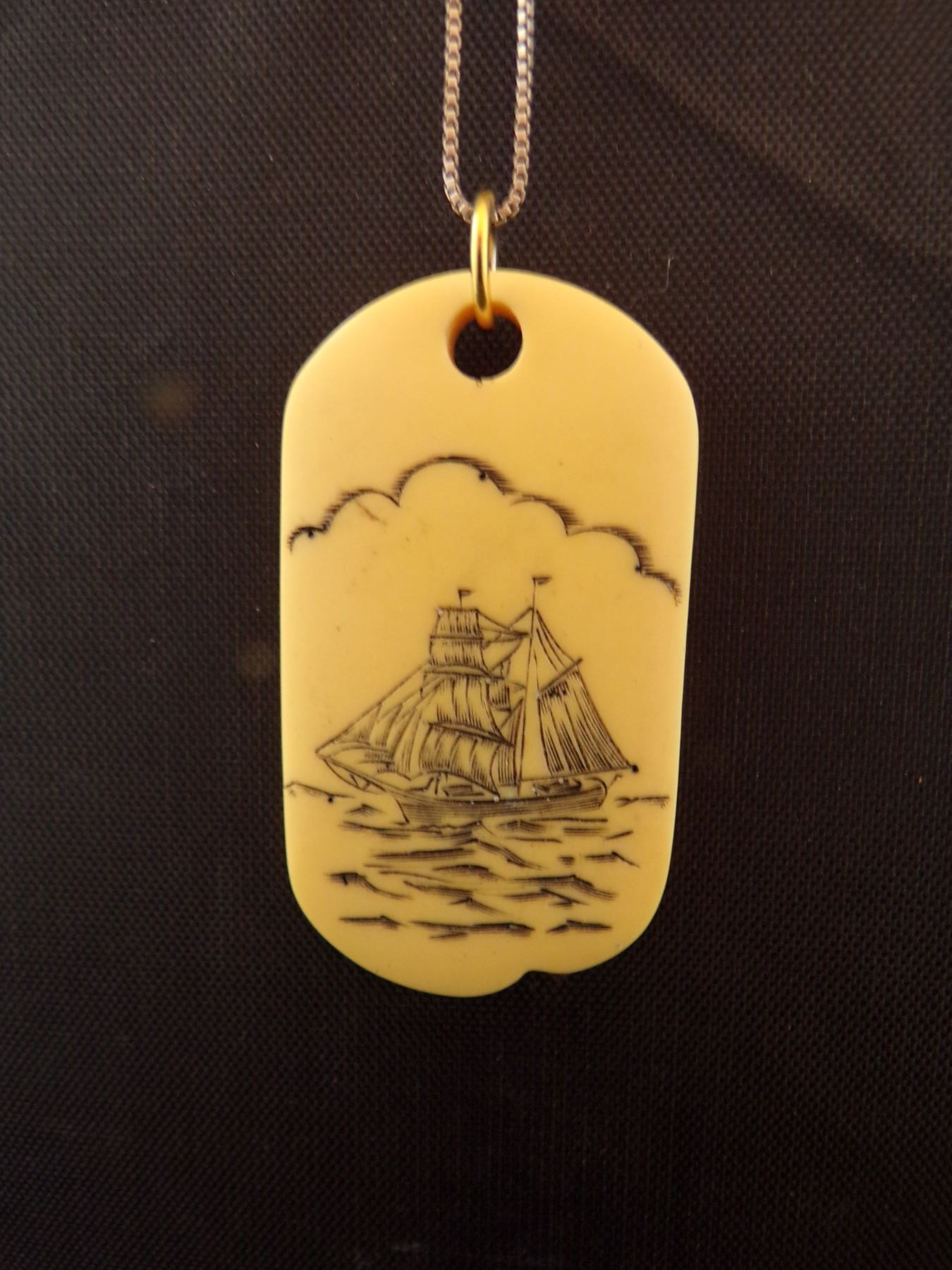 Scrimshaw Ivory Pendant Necklace and Earrings
