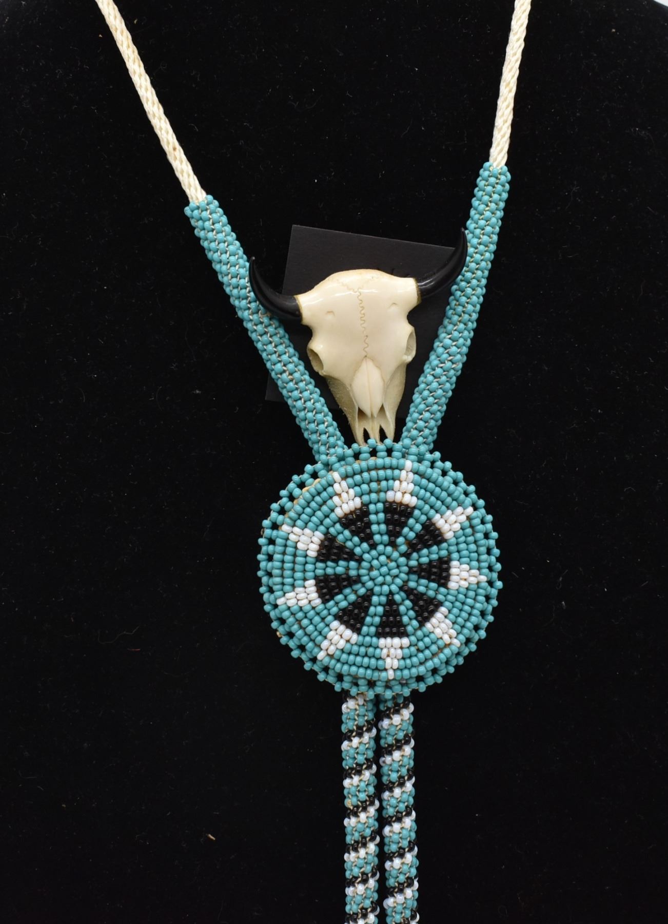 Native American Beaded Bolo and Buffalo Skull Pin