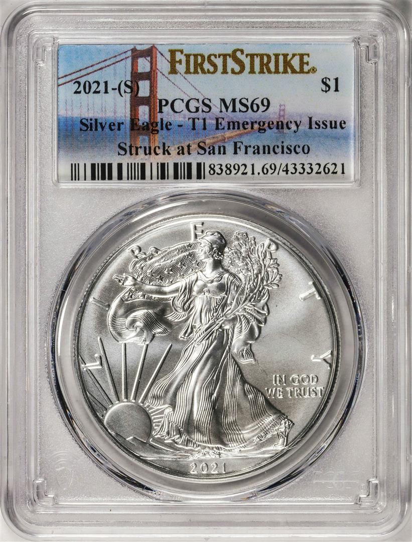 2021-(S) Type 1 $1 American Silver Eagle Coin PCGS MS69 First Strike Emergency Issue