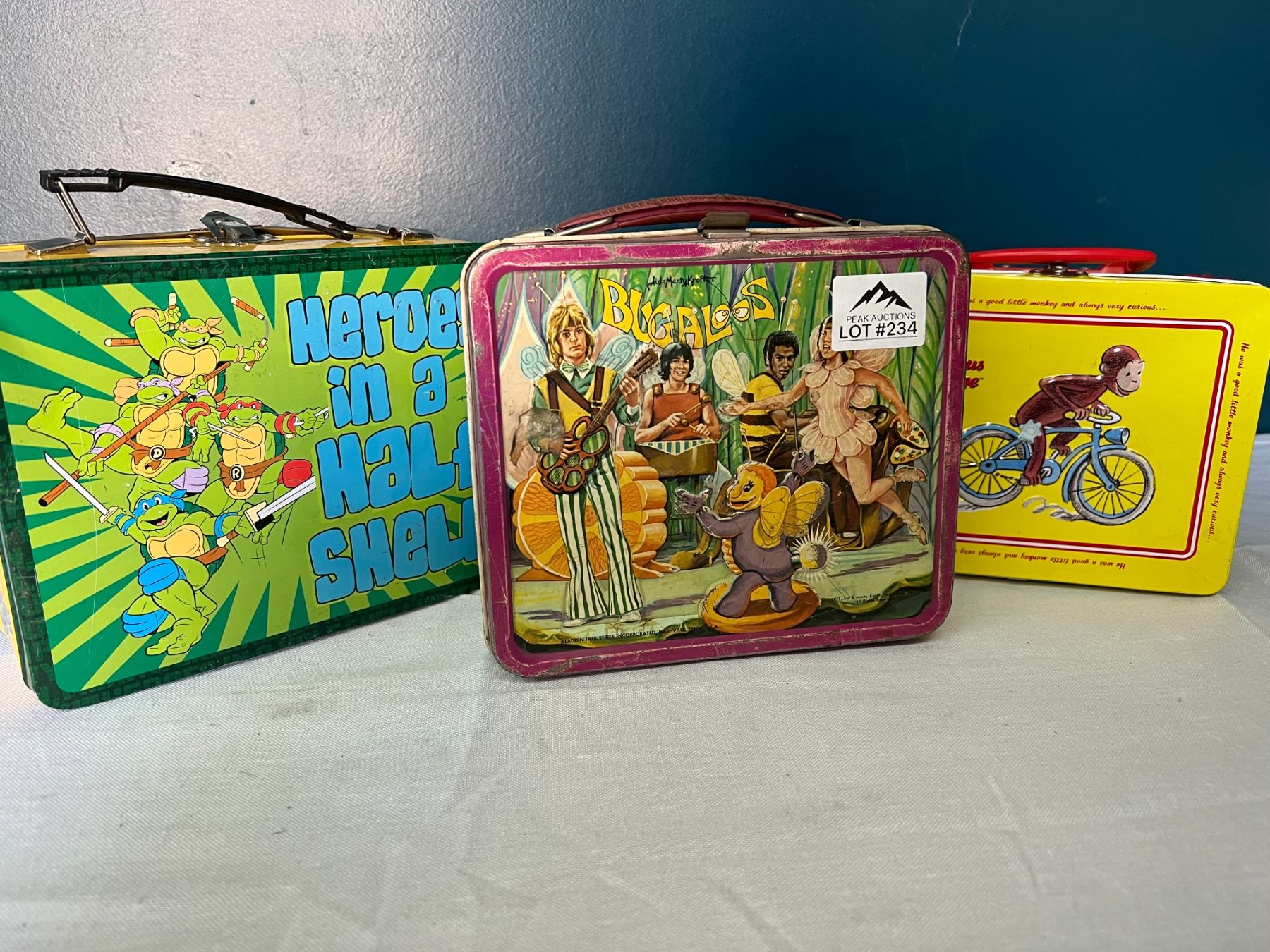 *USED* Lot of 3 Vintage Lunch Boxes (Bugaloos, TMNT, and Curious George)