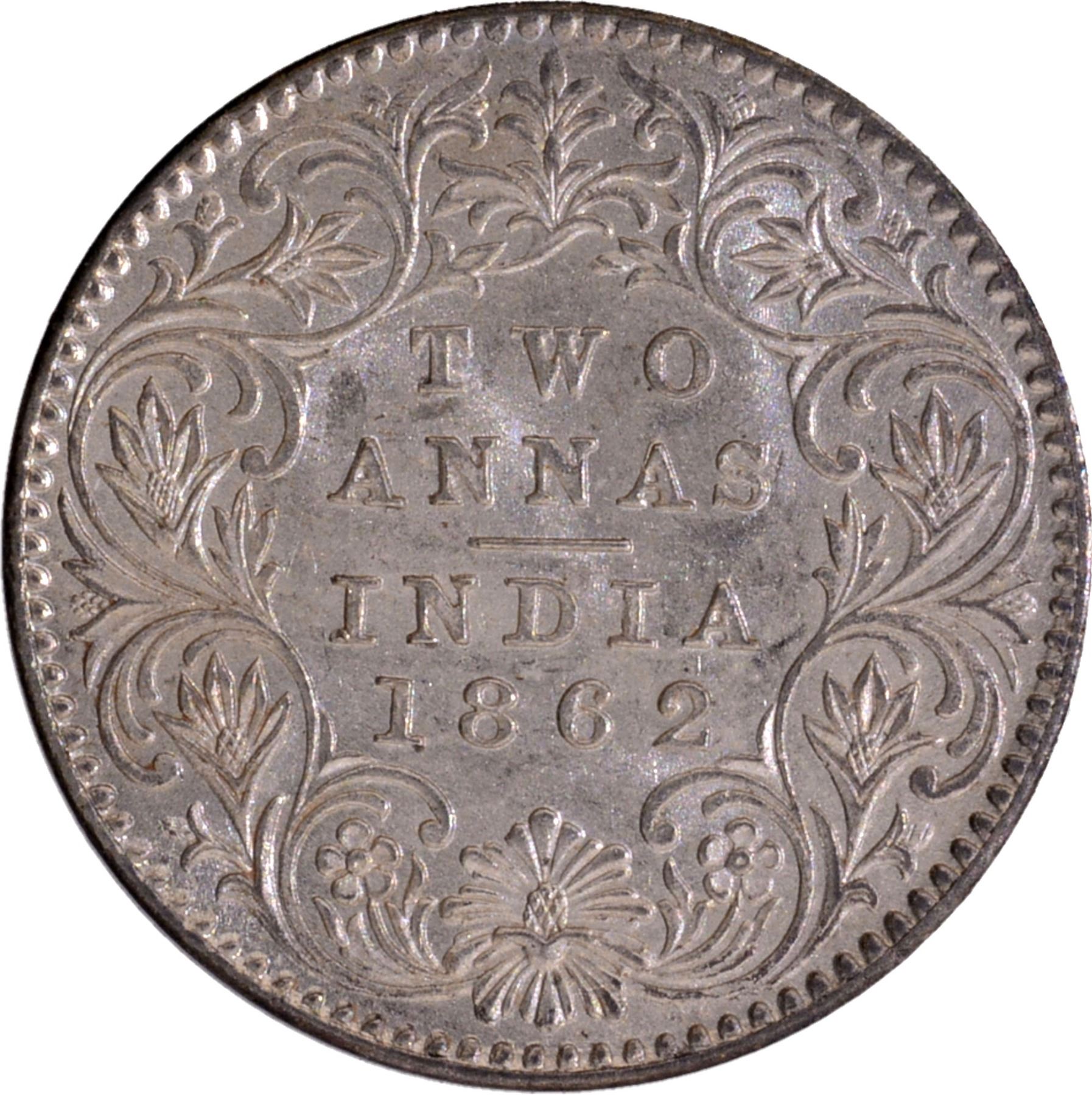 Gem Uncirculated Silver Two Annas Coin of Victoria Queen of Calcutta ...