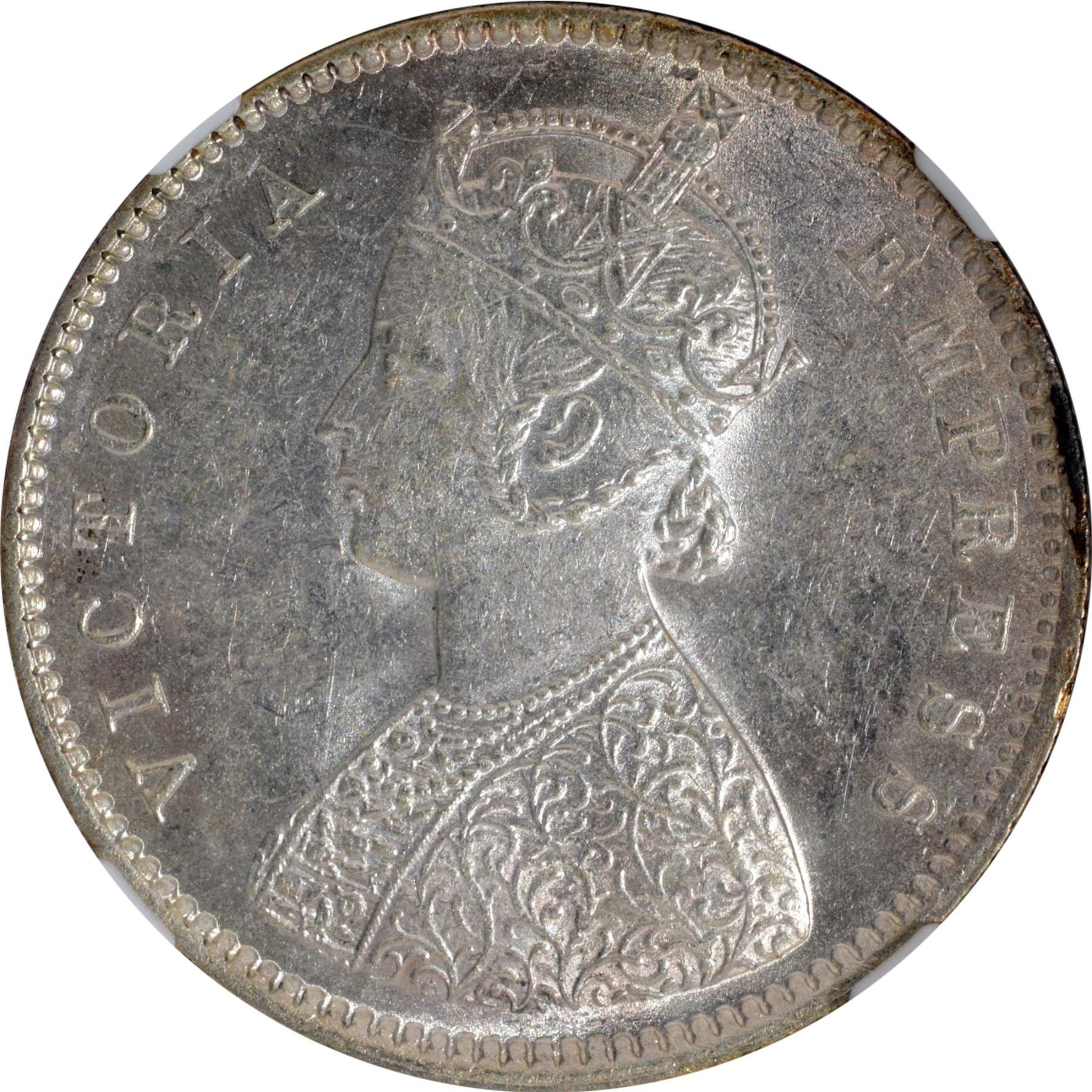 NGC MS 61 Graded Silver Half Rupee Coin of Victoria Empress of Bombay ...