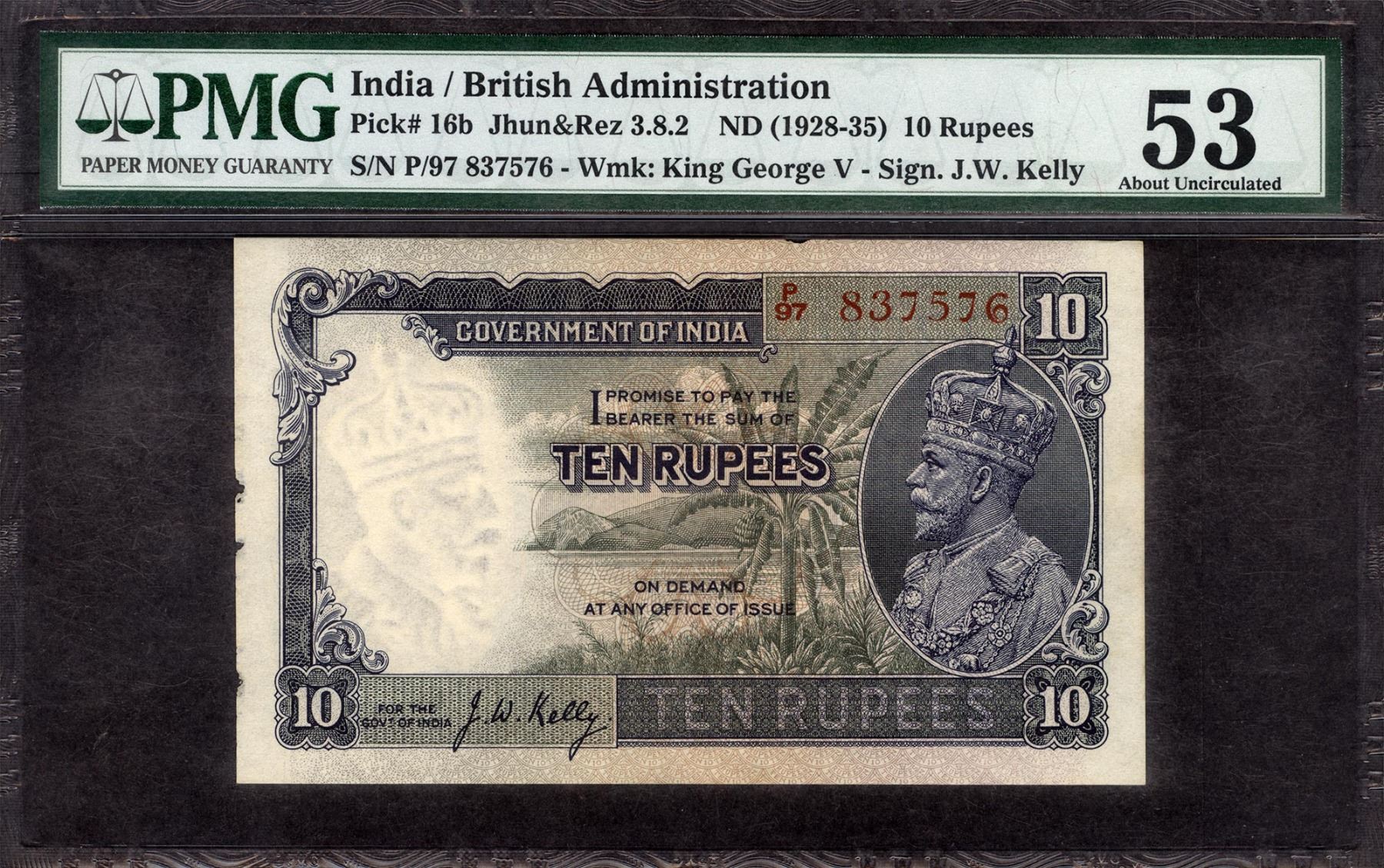 PMG Graded 53 About Uncirculated Ten Rupees Banknote of King George V ...