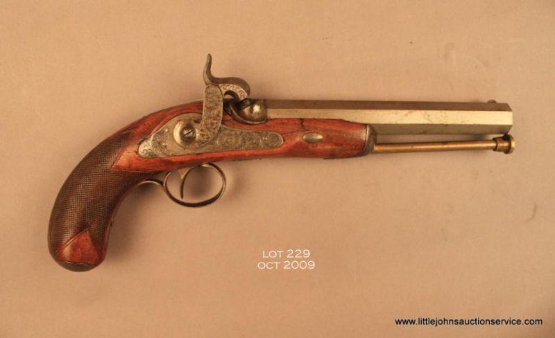 European percussion dueler pistol, .54 cal., 7” barrel, 12” overall ...