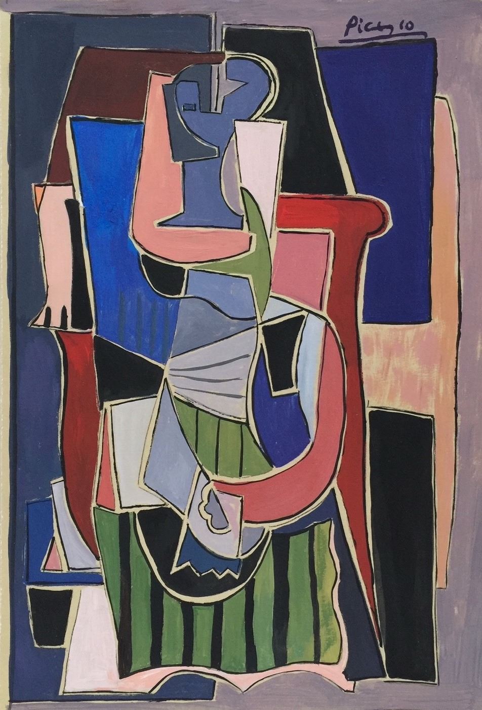 Pablo Picasso tempera on paper Spanish Cubism style
